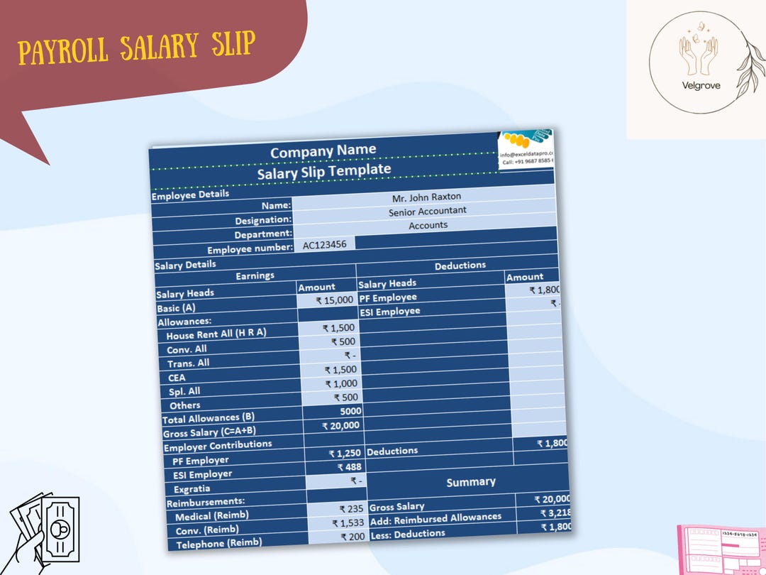 Digital Payroll Sheet | Printable Salary Slip | Editable Payslip ...