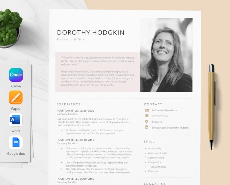 Modern Resume Template With Cover Letter (word, Google Docs, Canva ...