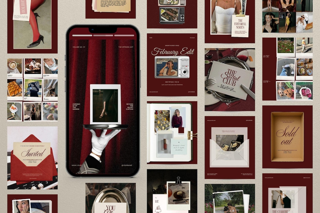Burgundy Instagram Templates, Editorial Canva Kit (100 Editable ...