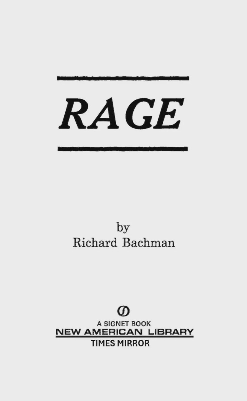 RAGE by Richard Bachman (stephen King) 1st Edition - Etsy