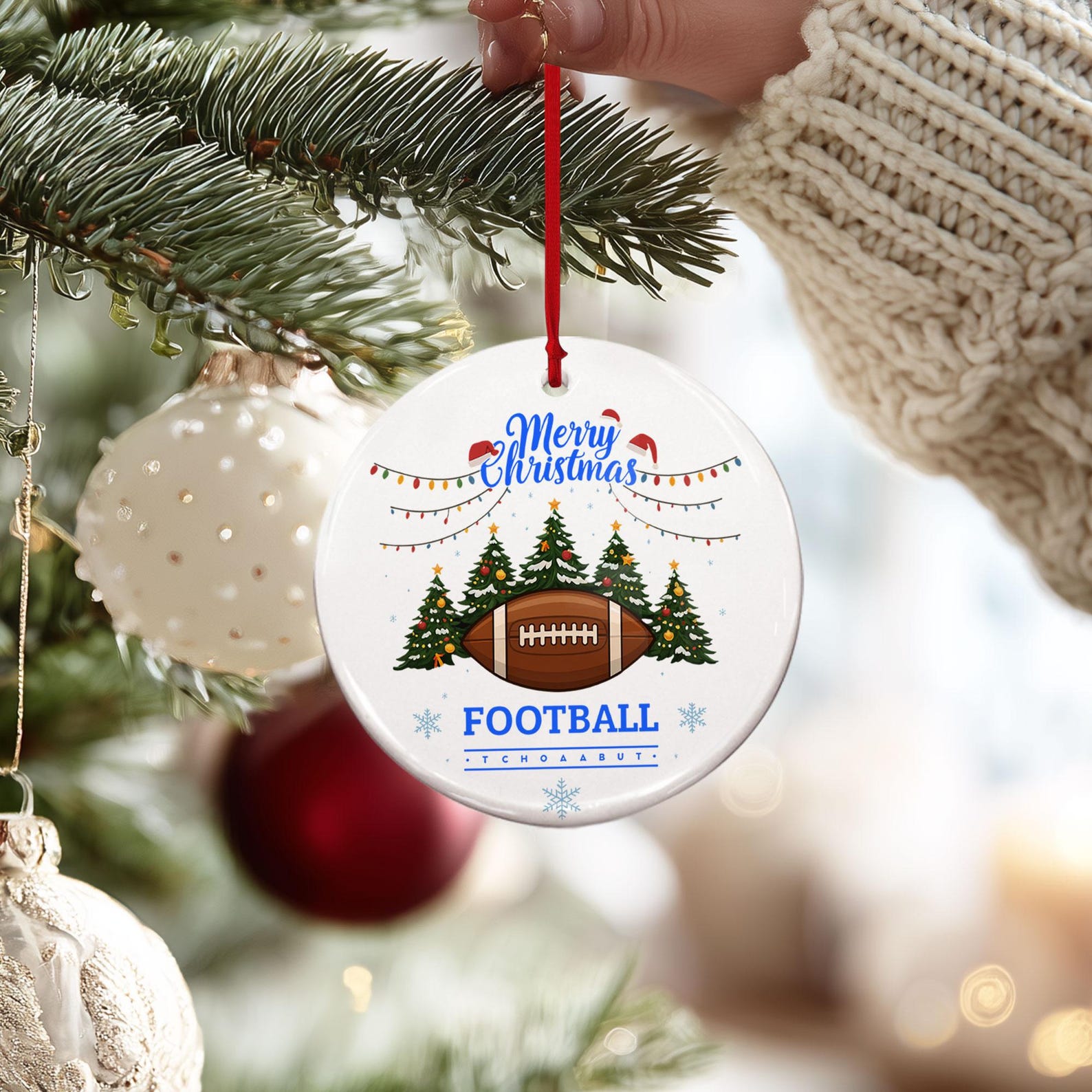Football Christmas Ornament 2025 – Ceramic Holiday Tree Decoration ...
