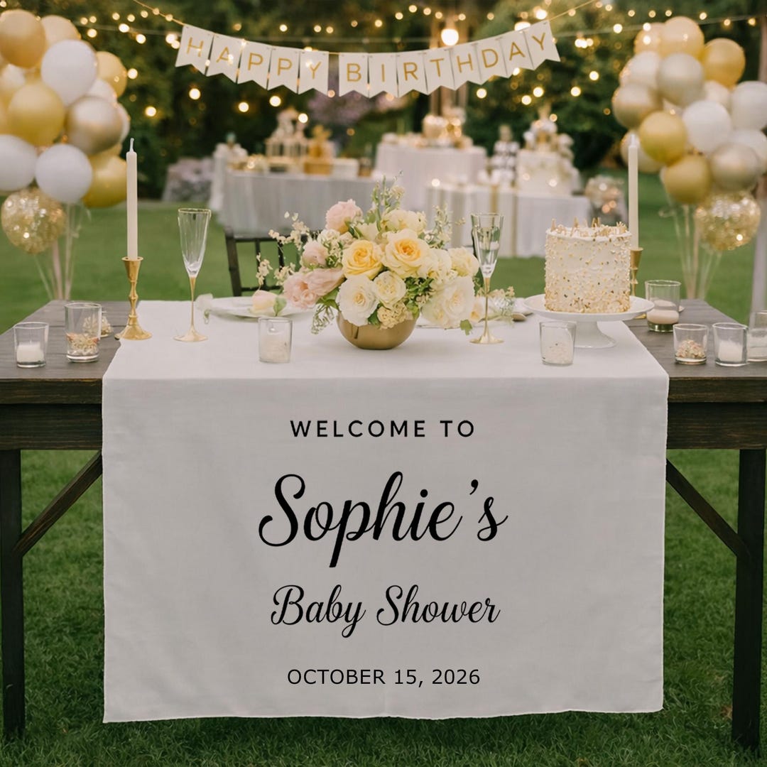 Personalized Baby Shower Table Runner, Custom Gender Reveal Decor, Baby ...