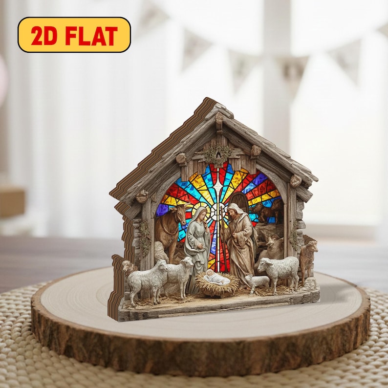 Nativity Scene Wooden Block – Color Printed Holy Family Christmas Decor ...