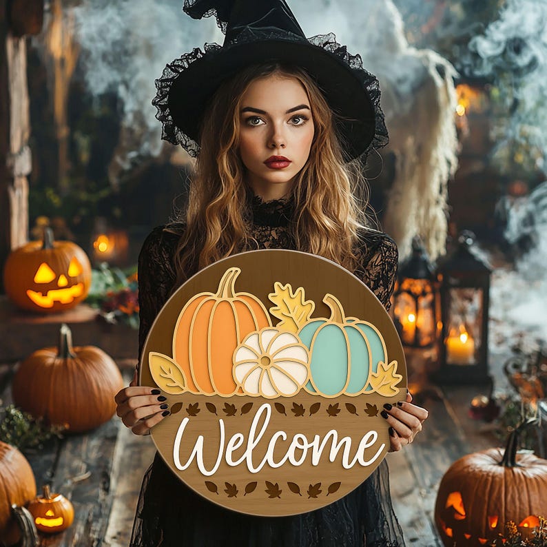 Rustic Autumn Welcome Door Hanger With Pumpkins – Pumpkin Front Porch ...