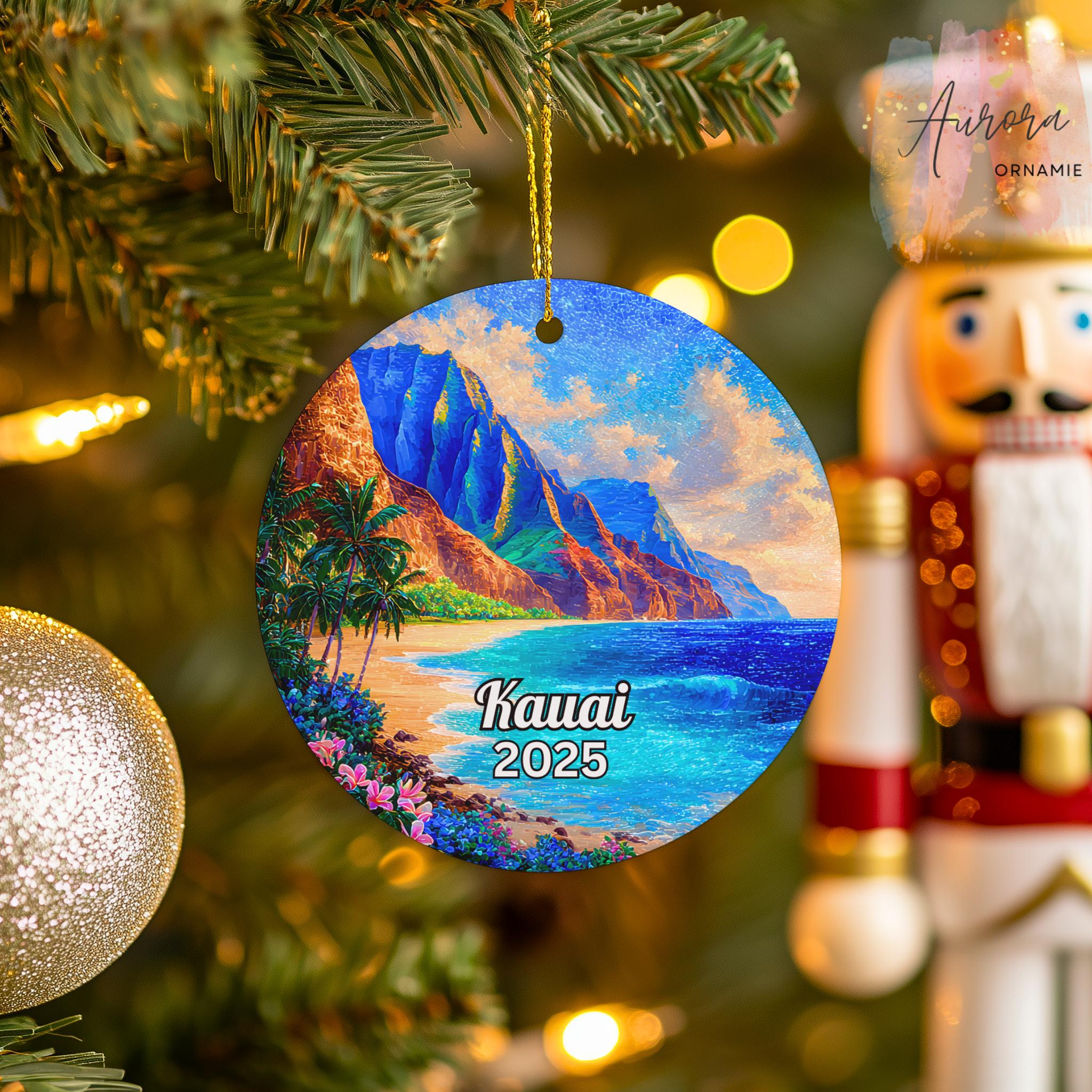 Kauai Ceramic Ornament 2025, Stained Glass Style Hawaii Coastal ...