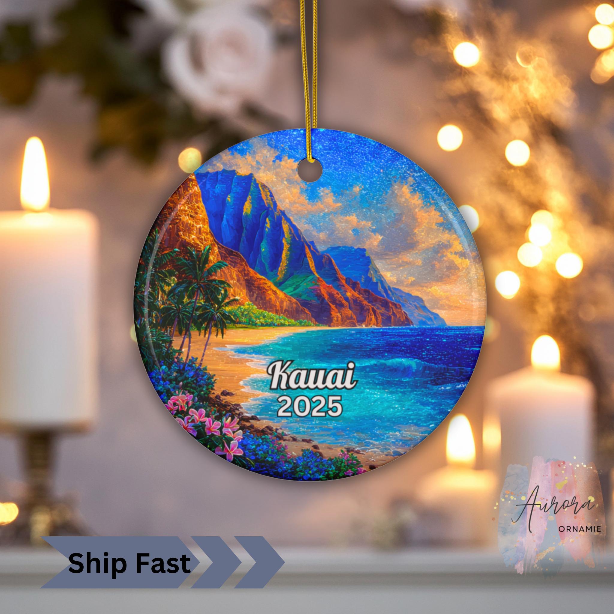 Kauai Ceramic Ornament 2025, Stained Glass Style Hawaii Coastal ...