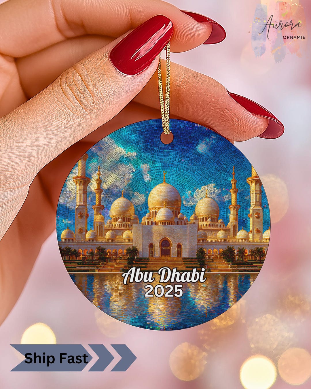 Sheikh Zayed Mosque Ornament, Abu Dhabi Travel Keepsake, Stained Glass ...