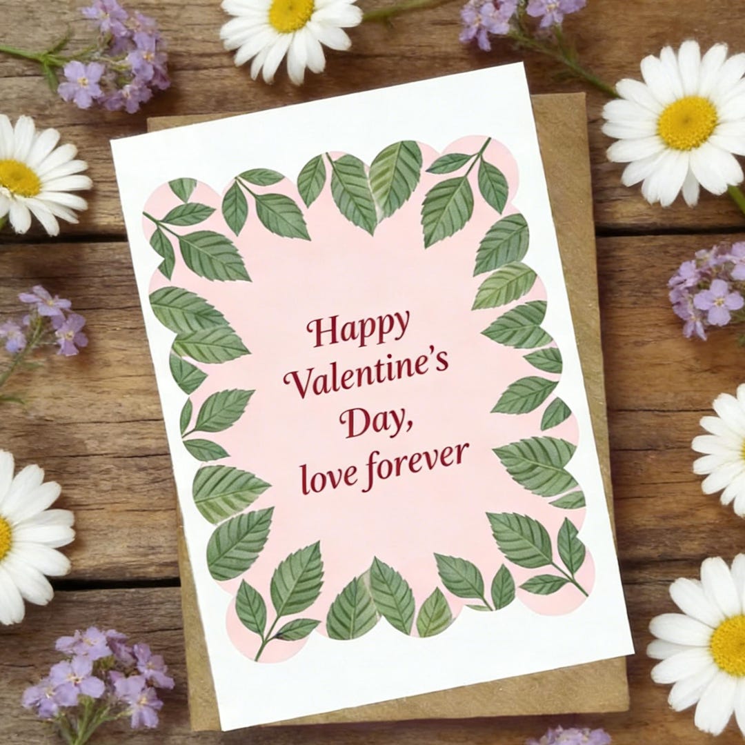 Eternal Love Theme Hand Drawn Holiday Card, Watercolor Leaf Wreath ...