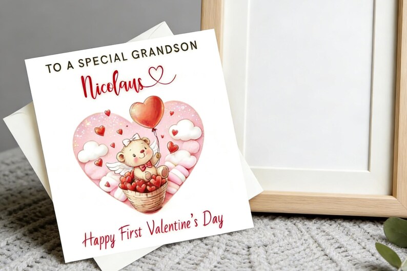 Personalised First Valentine's Day Card,cute Angel Bear Valentine's ...