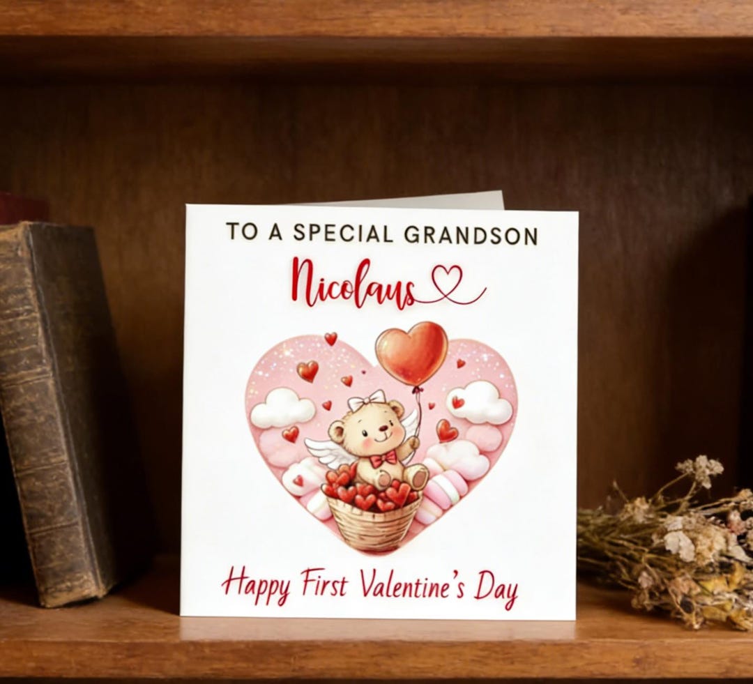 Personalised First Valentine's Day Card,cute Angel Bear Valentine's ...