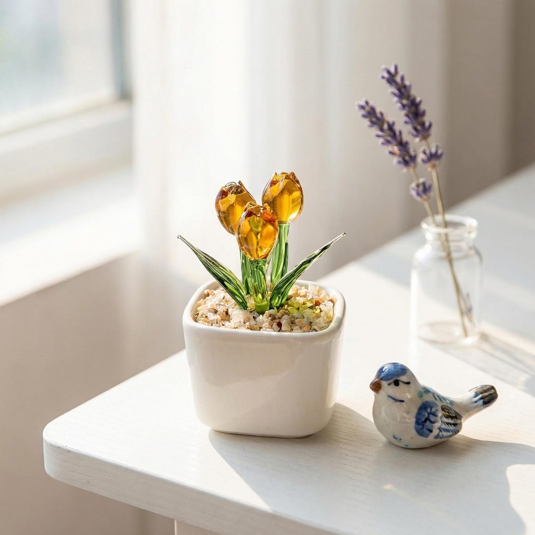 Glass Cactus Figurine, Hand Blown Plant, Handmade Glass Potted Plants ...