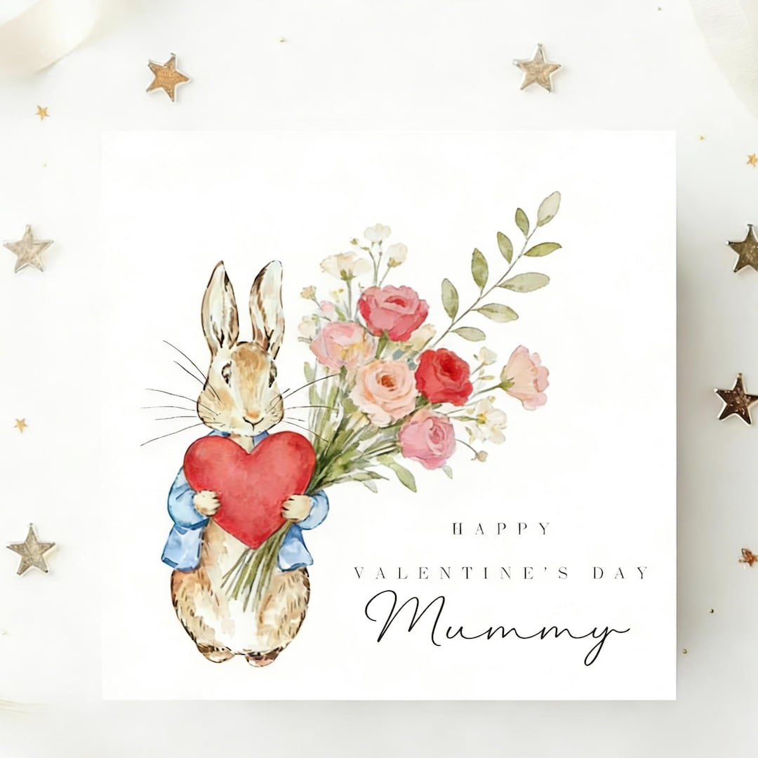 Peter Rabbit Valentine's Day Card for Mummy,watercolor Bunny With ...