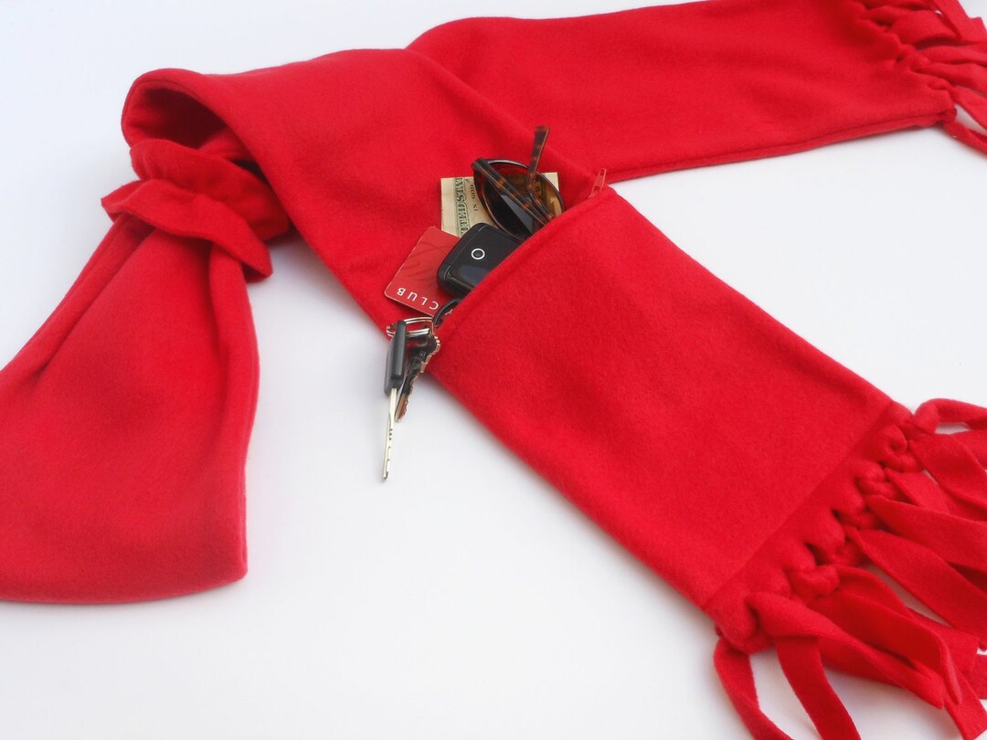 Zipper Pocket Fleece Scarf in Red With Matching Fleece Scarf Ring With ...