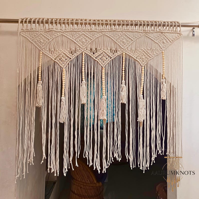 Handmade Macrame Valance - Boho Window Valance Curtain | Macrame Wall ...