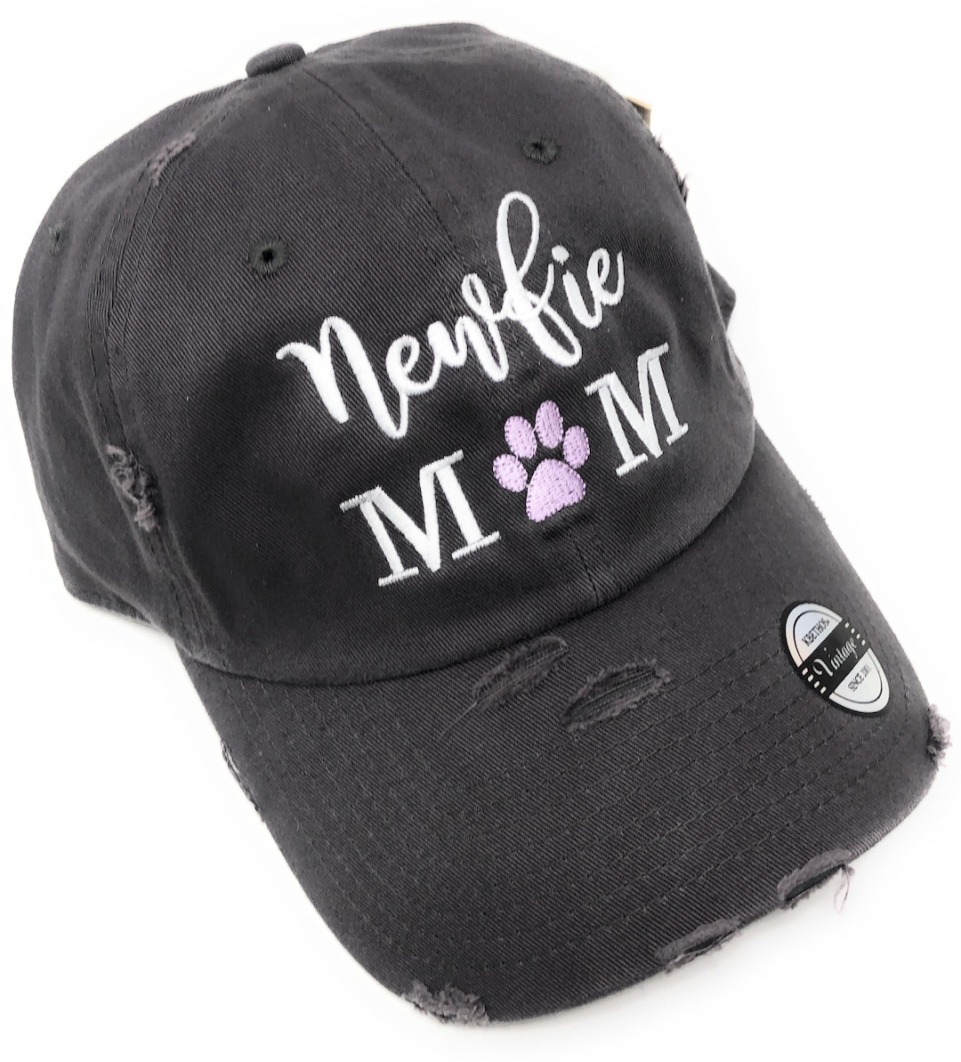 Custom Embroidered Distressed Grey Newfie Mom Hat - Newfoundland Dog ...