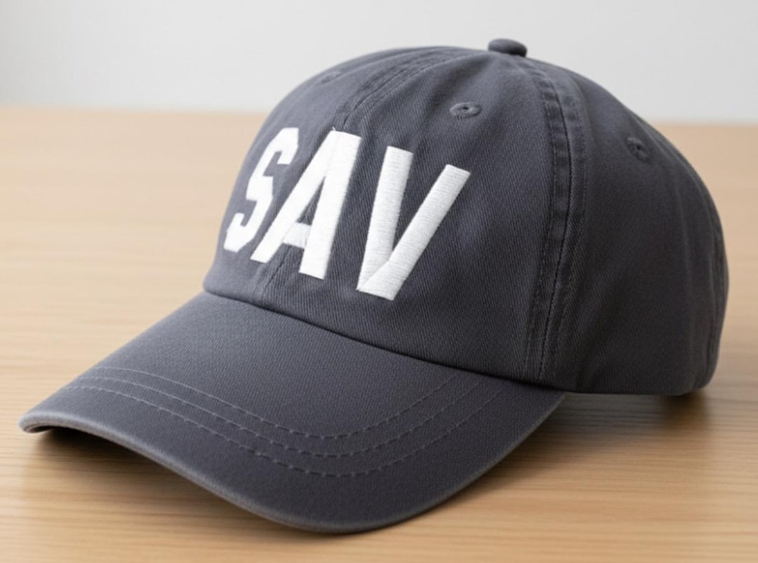 Custom Embroidered SAV Airport Code Baseball Hat - True Grey With White ...