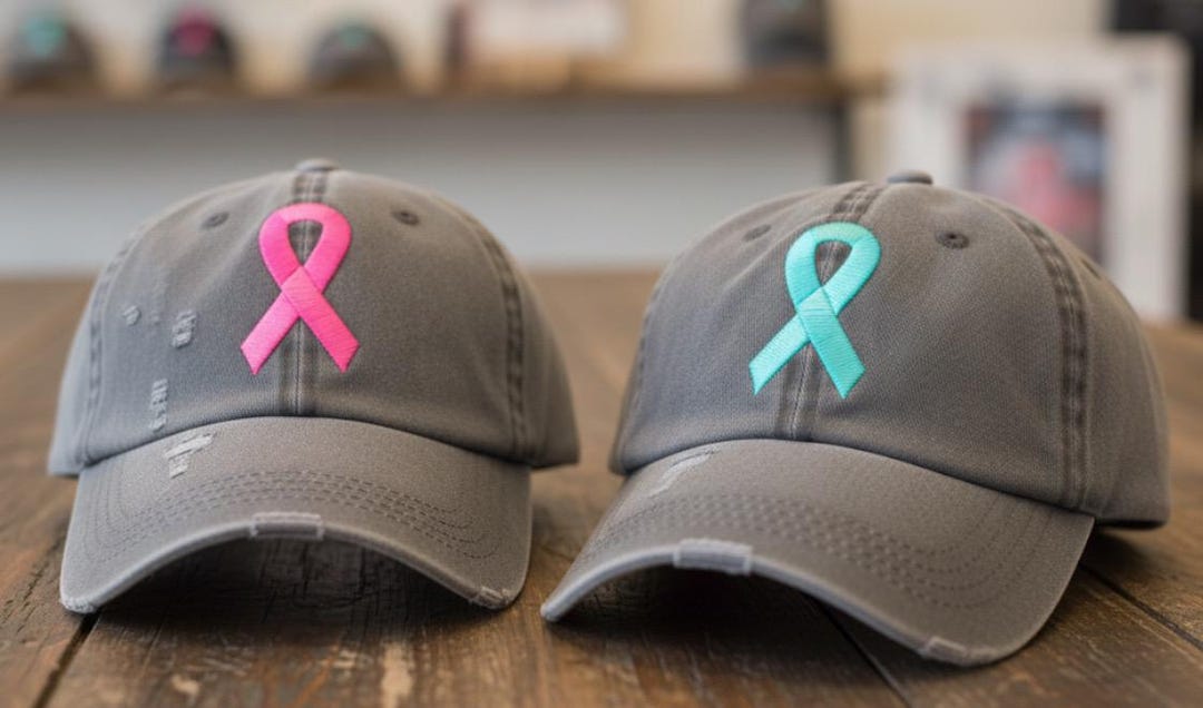 Cancer Awareness Ribbon Baseball Hat - Distressed Support Cap Multiple ...