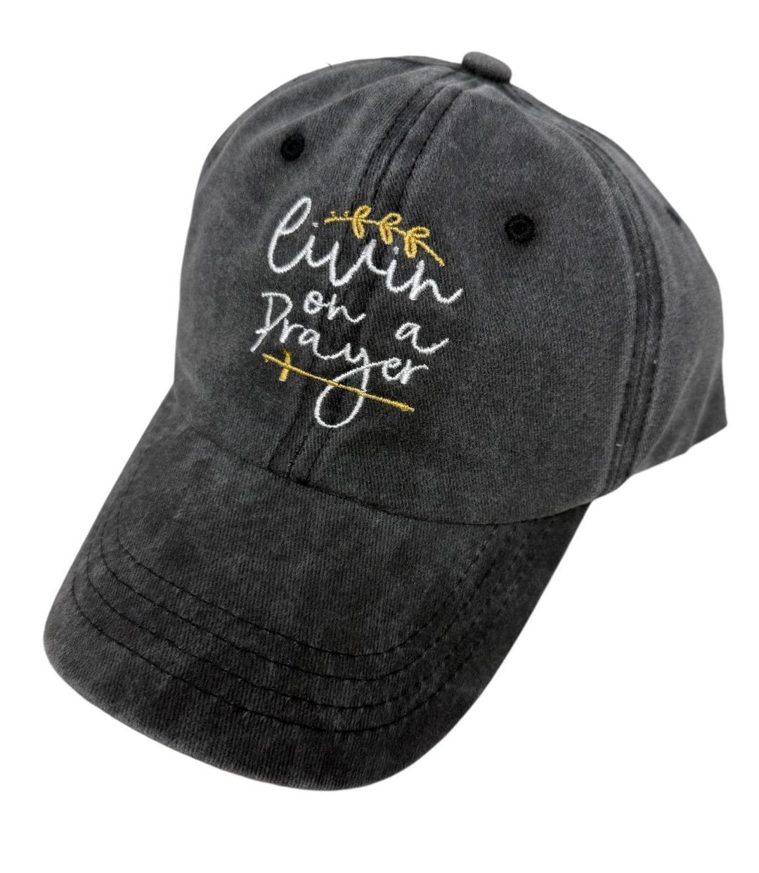 Custom Embroidered Living on A Prayer Christian Baseball Hat Pigment ...
