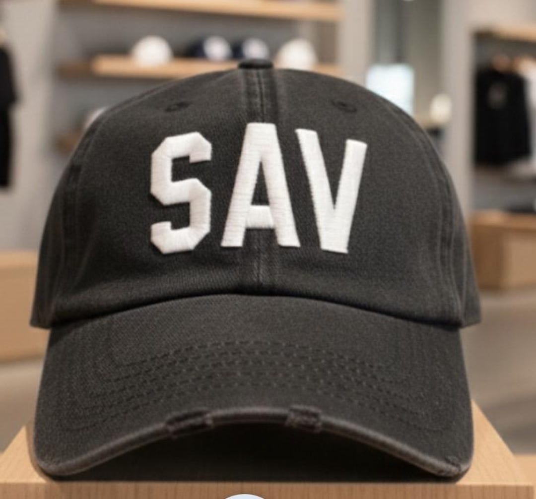 Embroidered SAV Airport Code Baseball Hat - Savannah Navy Cap With ...