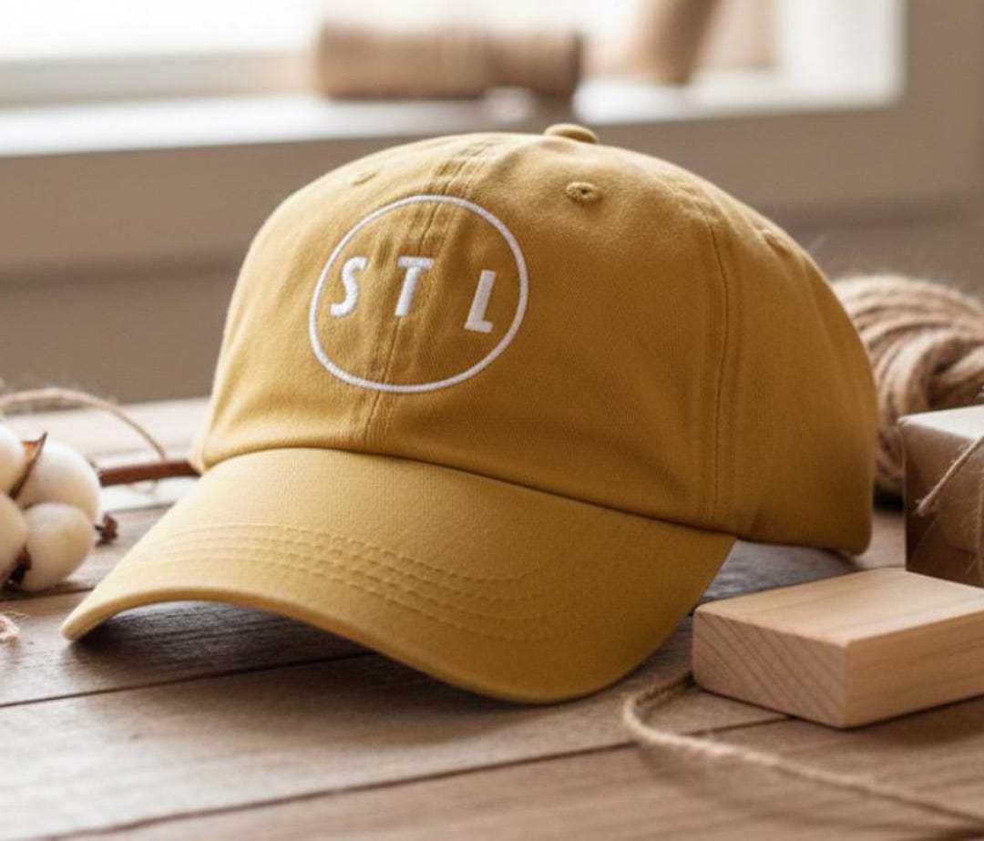 Custom Embroidered STL Airport Code Baseball Hat - Pigment Dyed Mustard ...