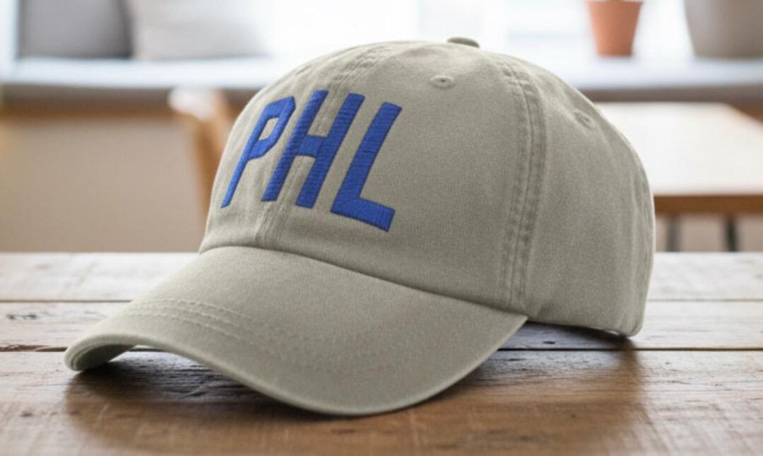 Embroidered PHL Philadelphia Airport Code Baseball Hat Pigment Dyed ...