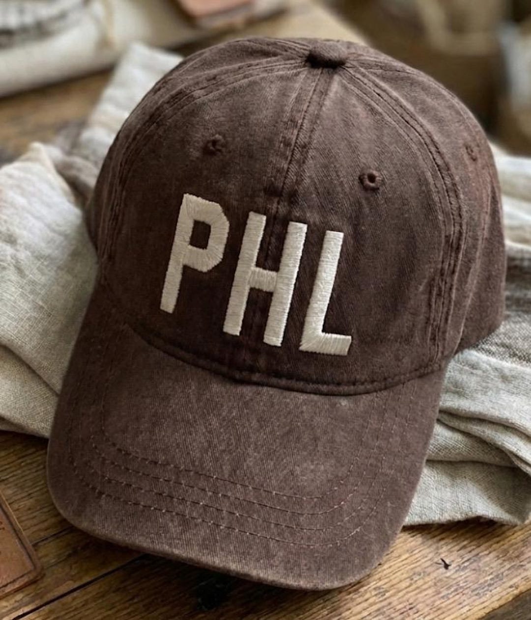 Custom Embroidered PHL Philadelphia Airport Code Baseball Hat Espresso ...
