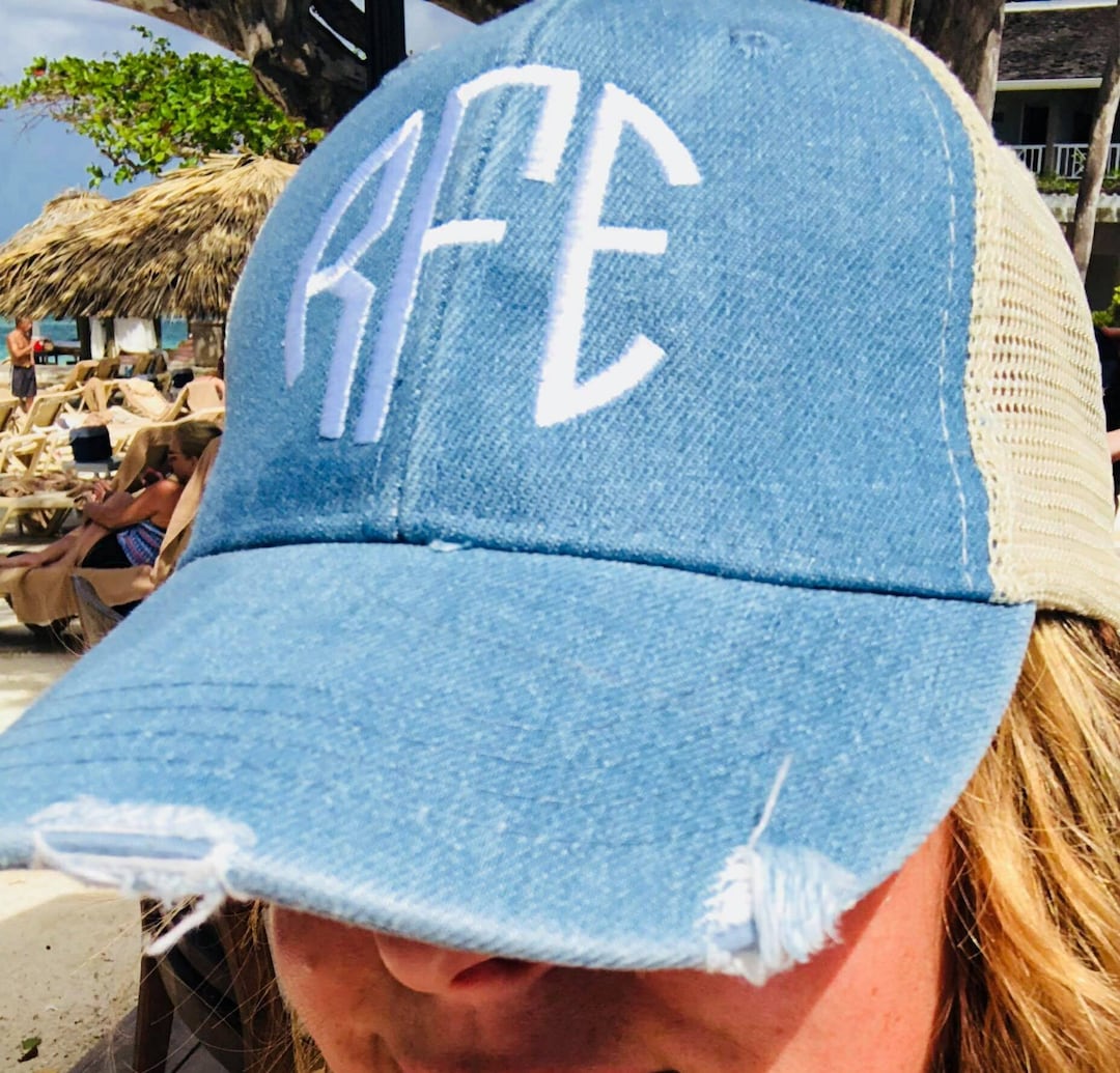 Monogrammed Denim Trucker Hat Distressed Denim Trucker Hat Personalized ...