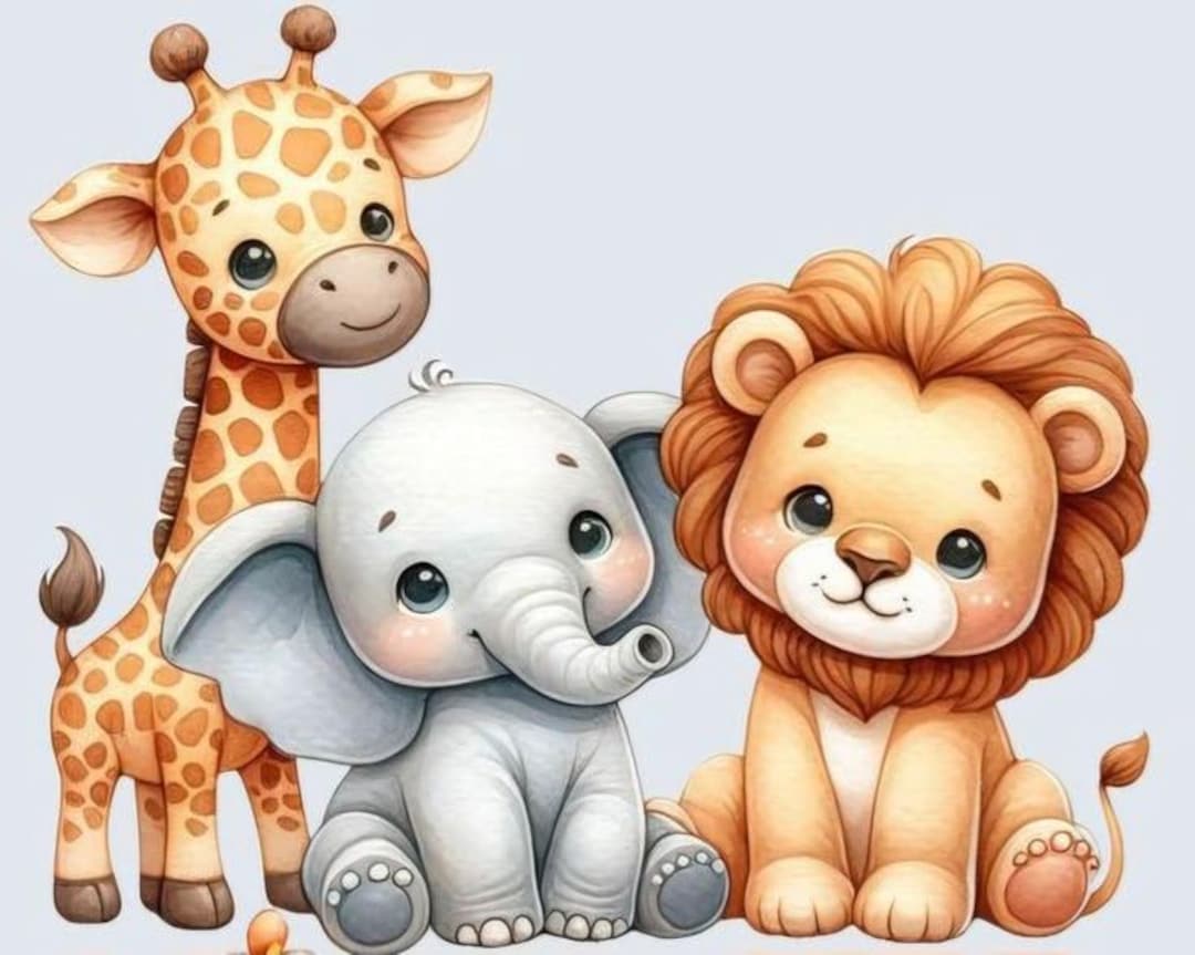 Baby Safari Animals PNG Bundle – Cute Watercolor Lion, Elephant ...