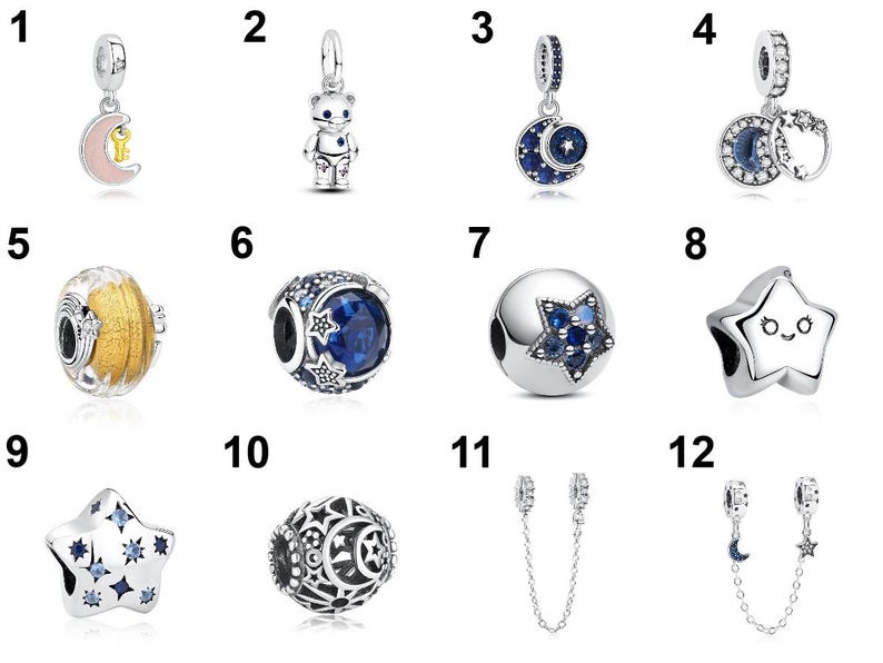 Sterling Silver Charms Fit European-style Bracelets Star Moon Sun ...
