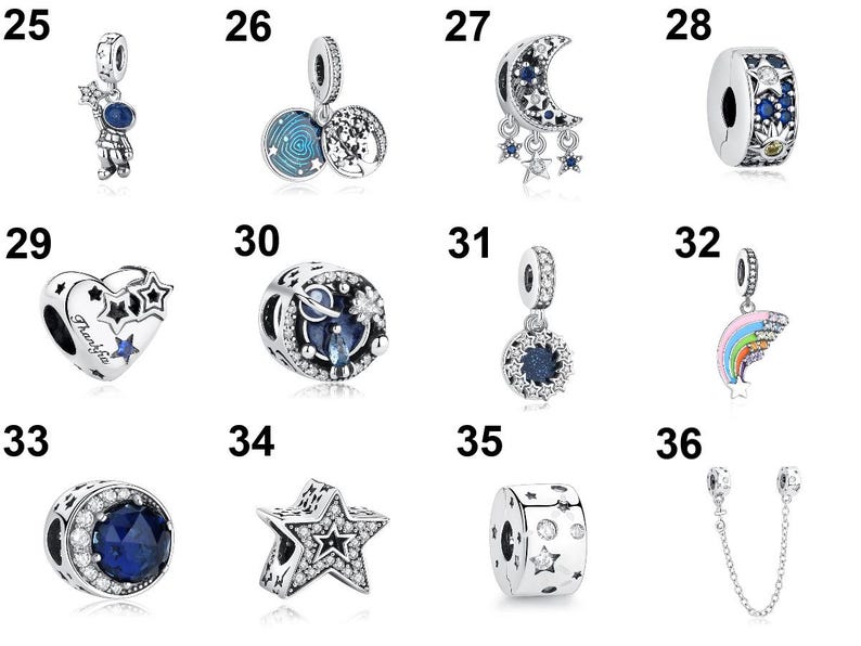 Sterling Silver Charms Fit European-style Bracelets Star Moon Sun ...