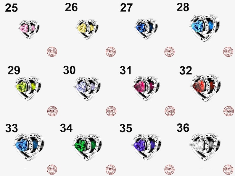 Signature Heart Birthstone Charm 925 Sterling Silver Jan-dec | Birthday ...