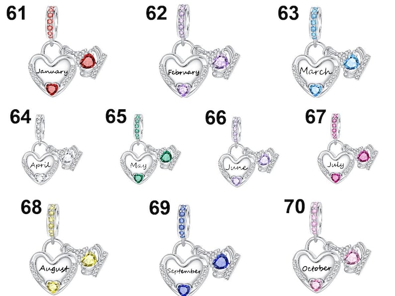Signature Heart Birthstone Charm 925 Sterling Silver Jan-dec | Birthday ...
