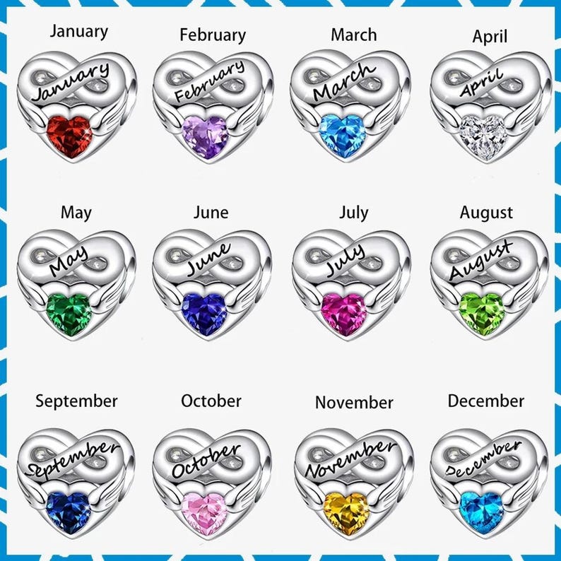 Signature Heart Birthstone Charm 925 Sterling Silver Jan-dec | Birthday ...