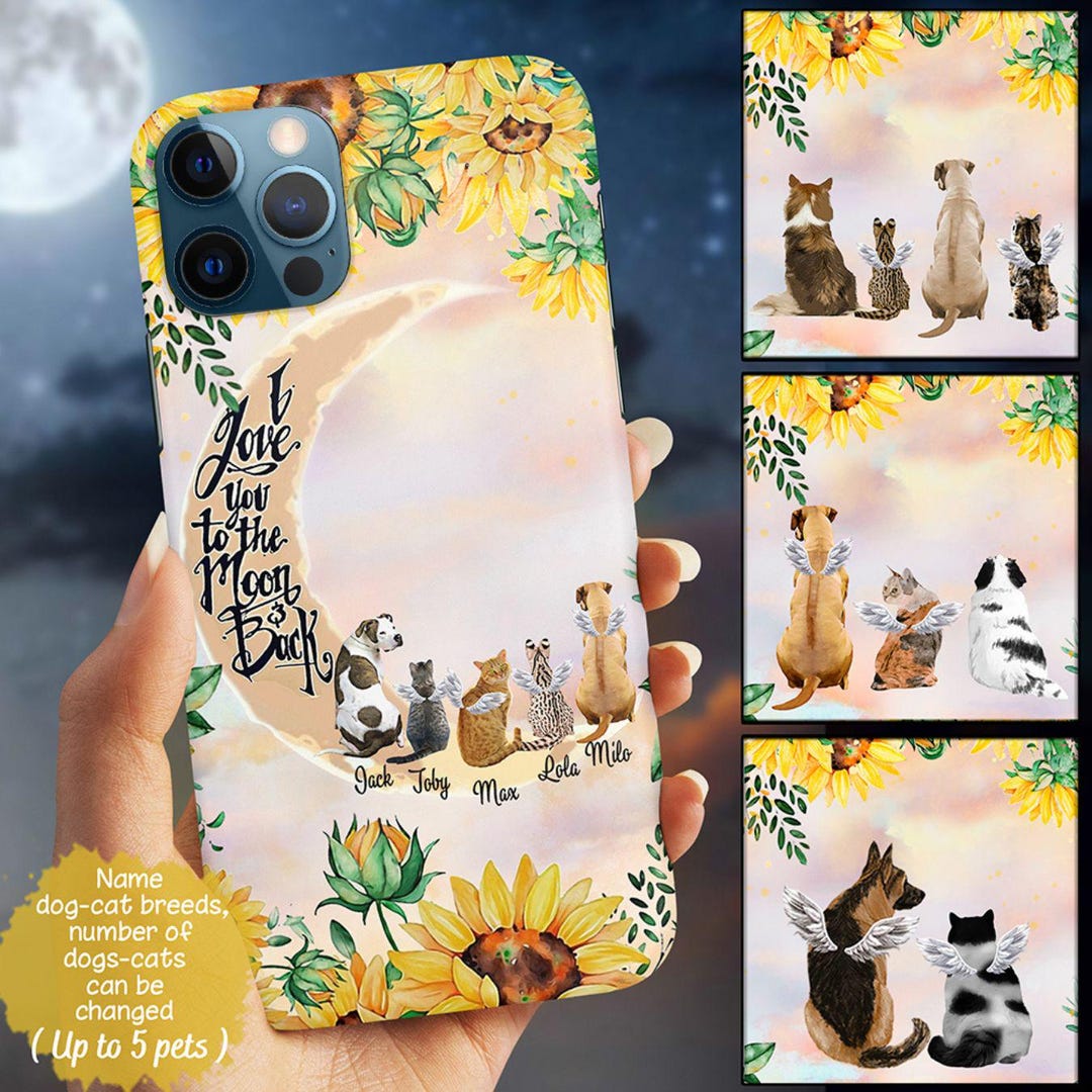 Personalized Pet Memorial Phone Case: Sunflower & Moon, Dog and Cat ...