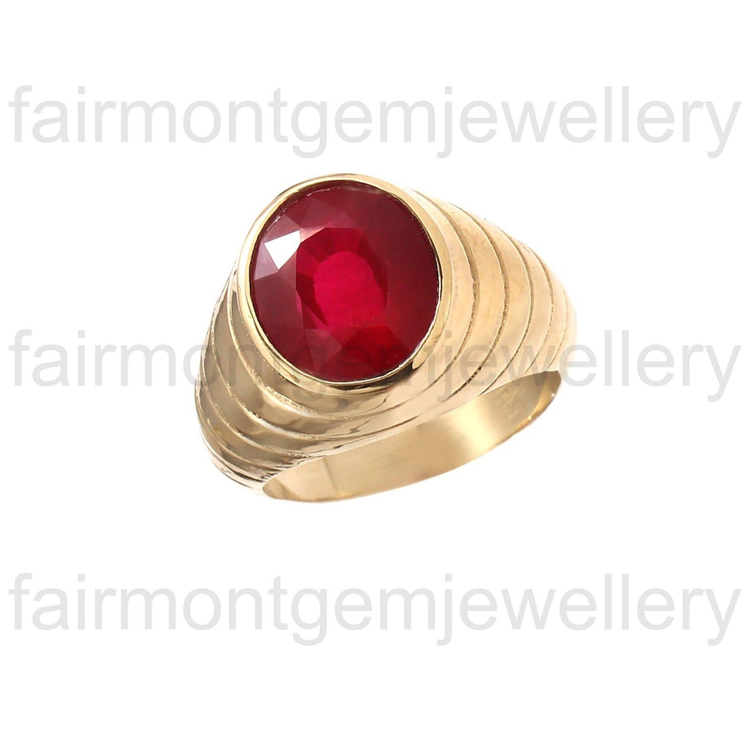 Natural Ruby (manik) Ring 14K Yellow Gold Plated -july Birthstone -ruby ...