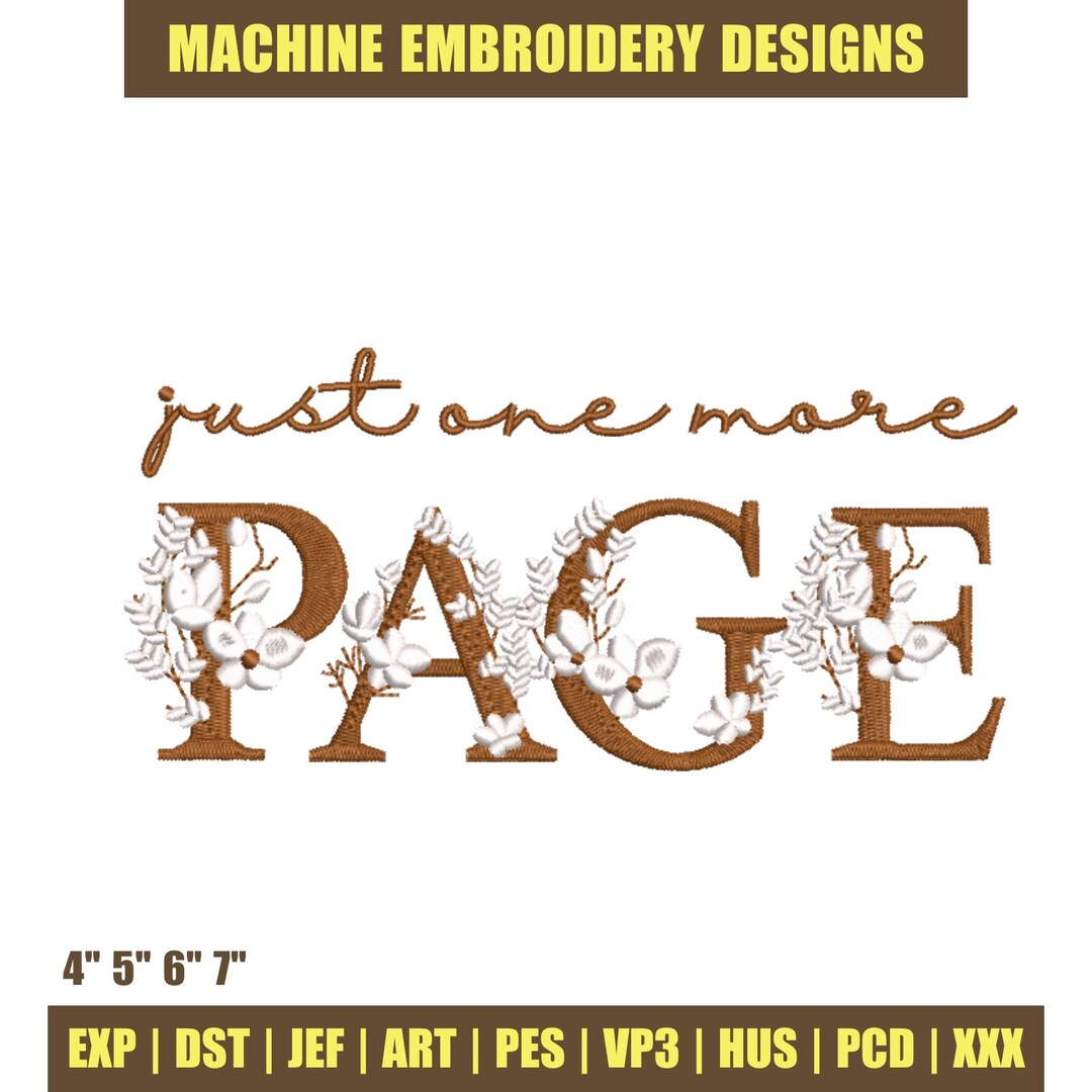 Just One More Page Embroidery Design, Reading Lover Digital File ...