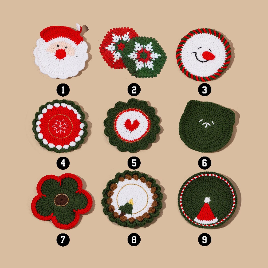 Handmade Wool Christmas Coaster Set: Crochet Holiday Mug Rugs - Etsy
