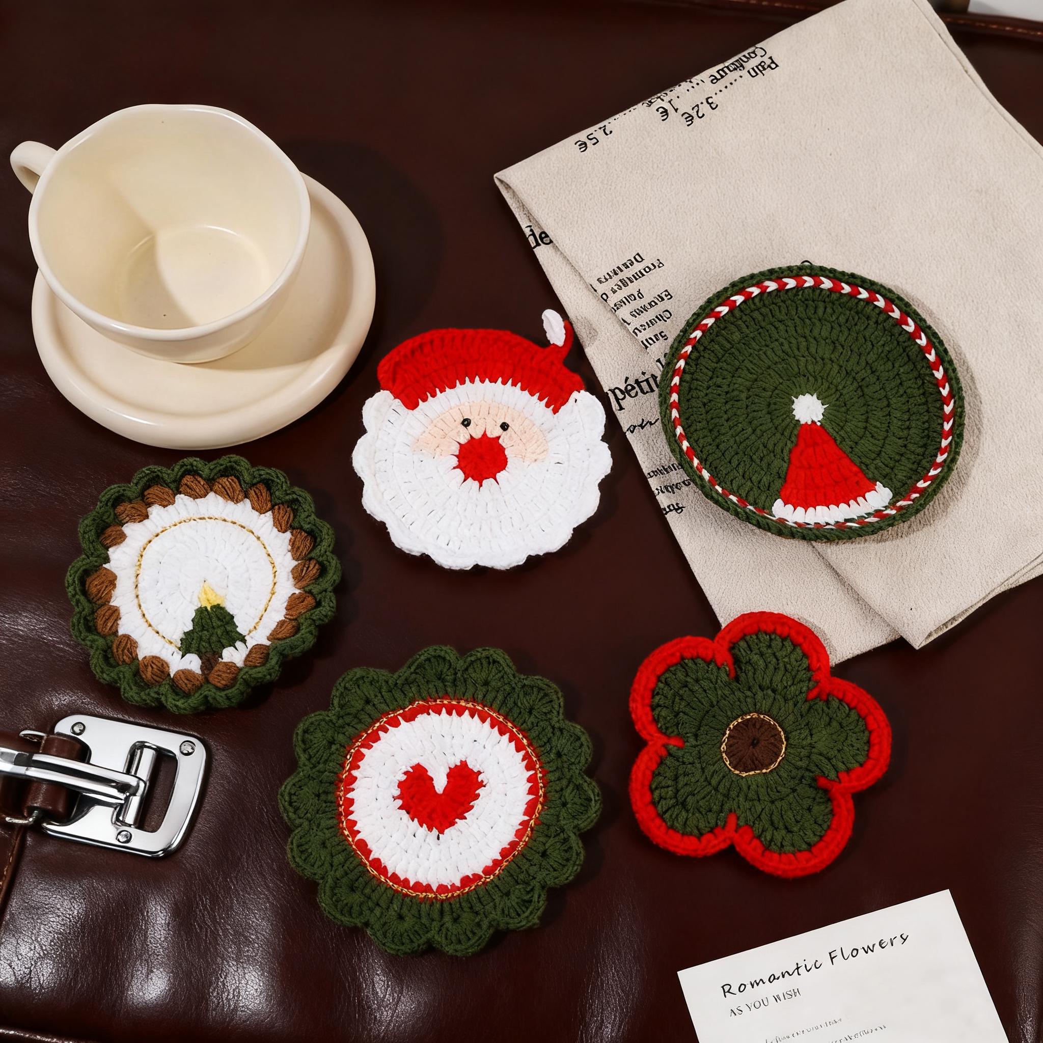 Handmade Wool Christmas Coaster Set: Crochet Holiday Mug Rugs - Etsy