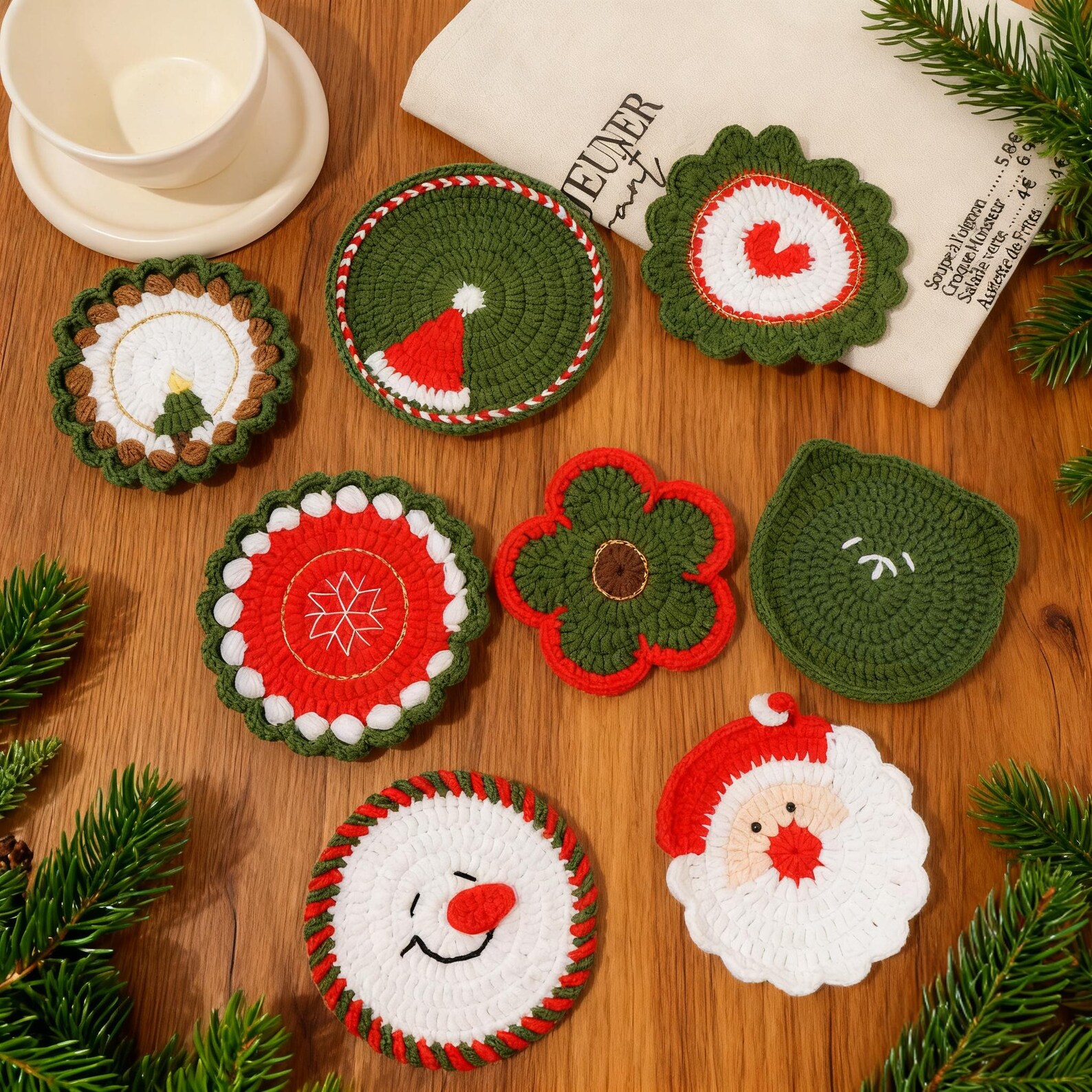 Handmade Wool Christmas Coaster Set: Crochet Holiday Mug Rugs - Etsy