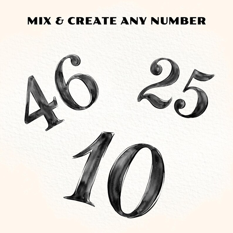 Black Numbers Watercolor Clipart, 0-9 Number Templates, Birthday ...