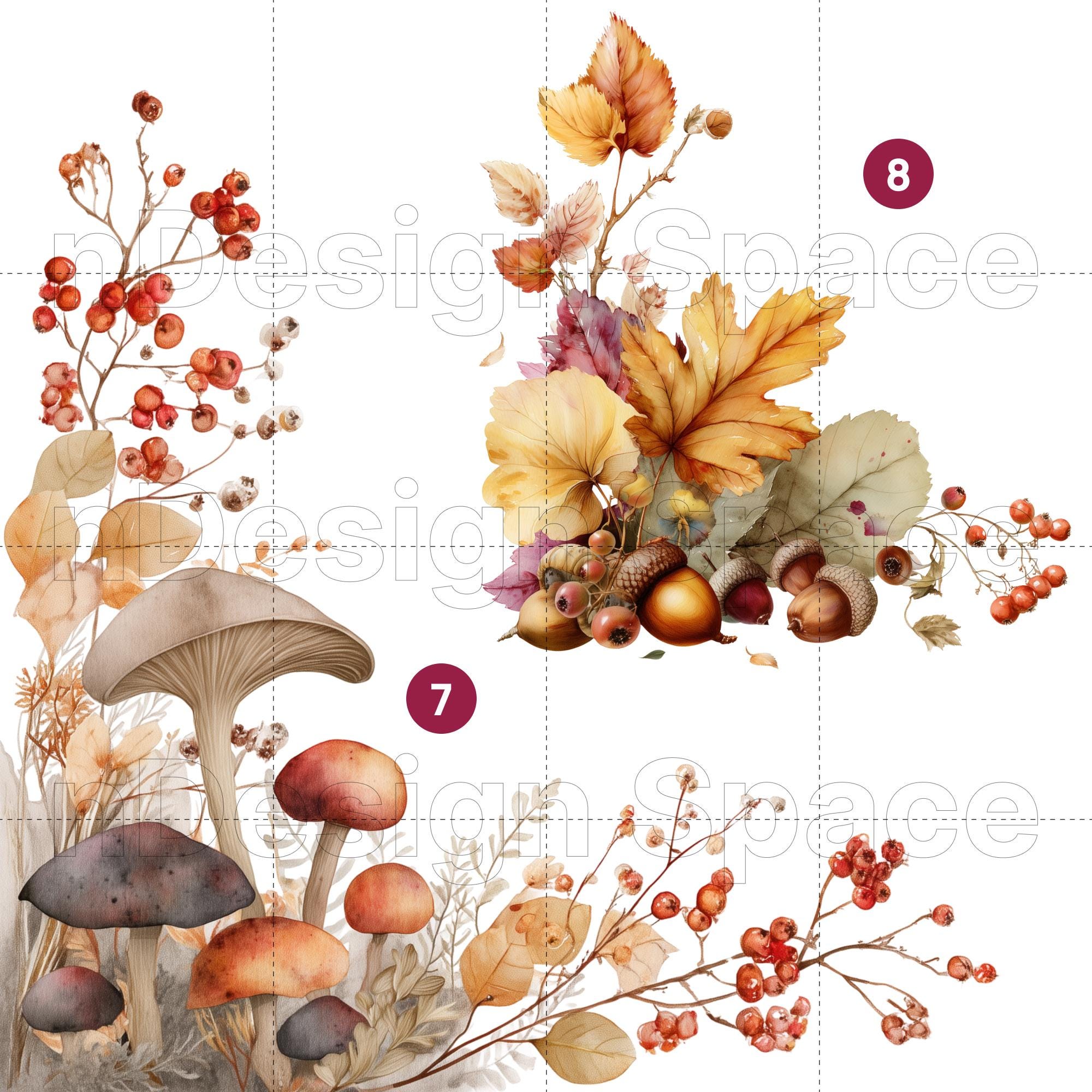Fall Clipart Bundle | 16 Watercolor Autumn Leaves, Branches & Mushrooms ...