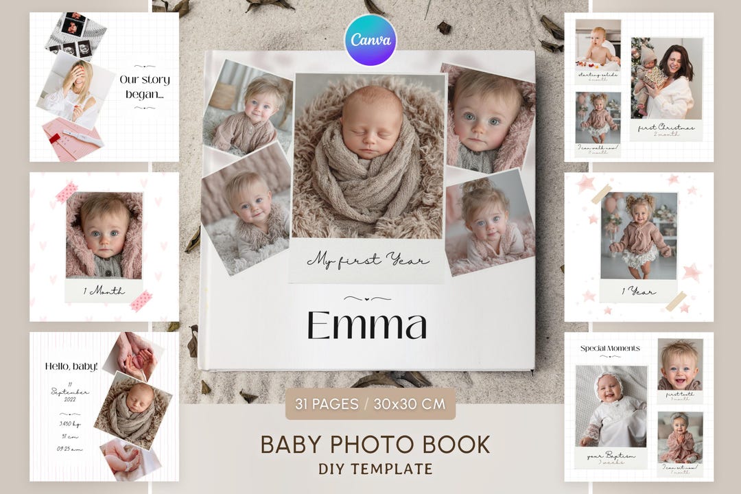 First Year Baby Book Milestones | DIY Photo Album Template | Infant ...