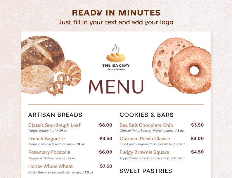 Bakery Menu Canva Template, Price List Template, Dessert Flyer, Baking ...