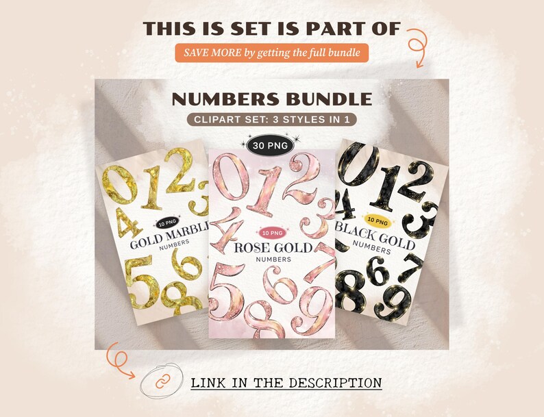 Rose Gold Numbers Clipart, Watercolor Glitter Digits 0-9, Baby ...