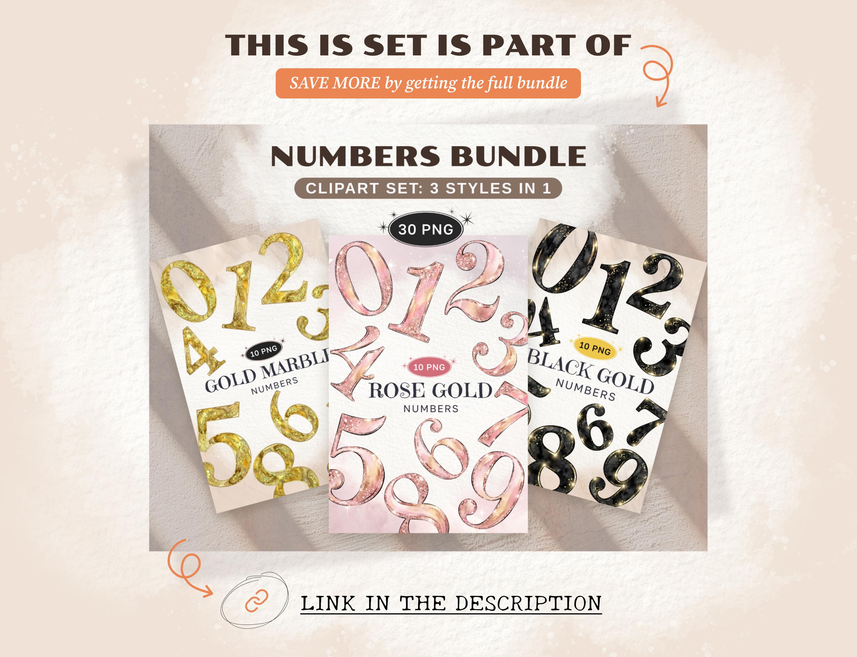 Rose Gold Numbers Clipart, Watercolor Glitter Digits 0-9, Baby ...