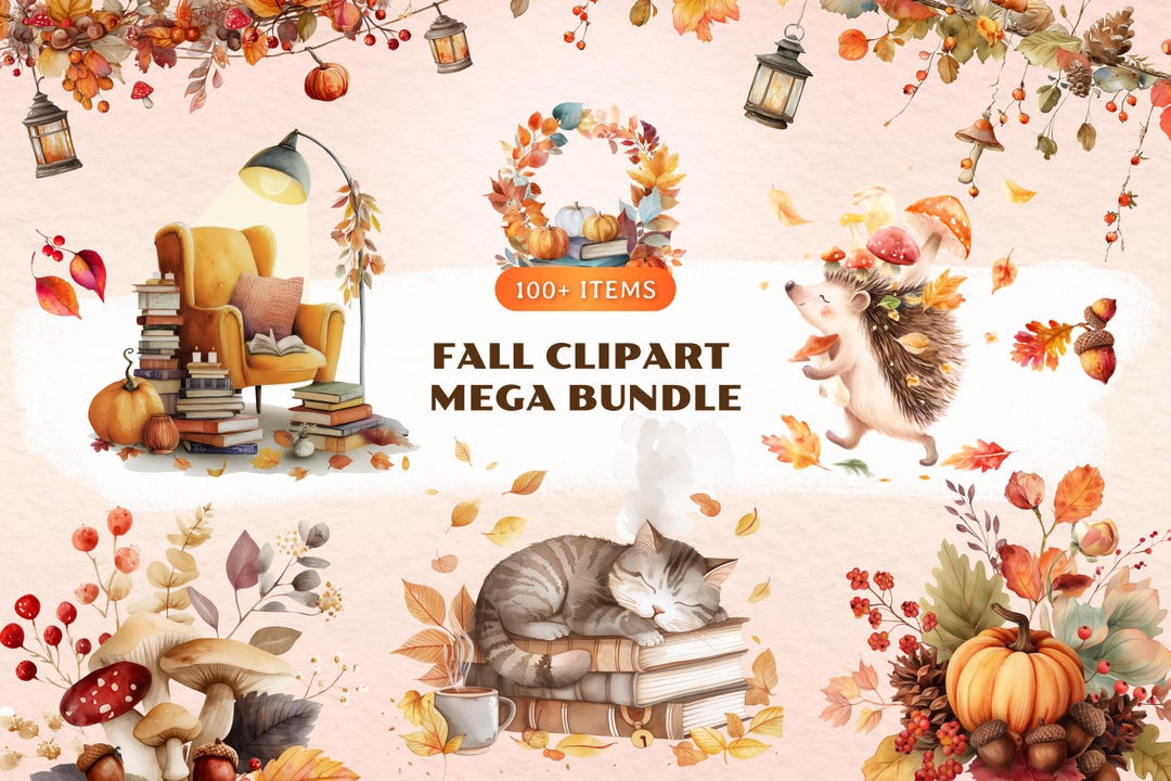 Fall Clipart Mega Bundle | Autumn Garlands, Leaves, Pumpkins (digital ...