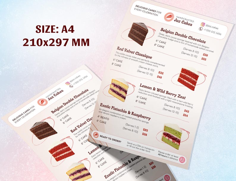 Cake Price List Canva Template, Bakery Branding Kit, Dessert Flyer ...