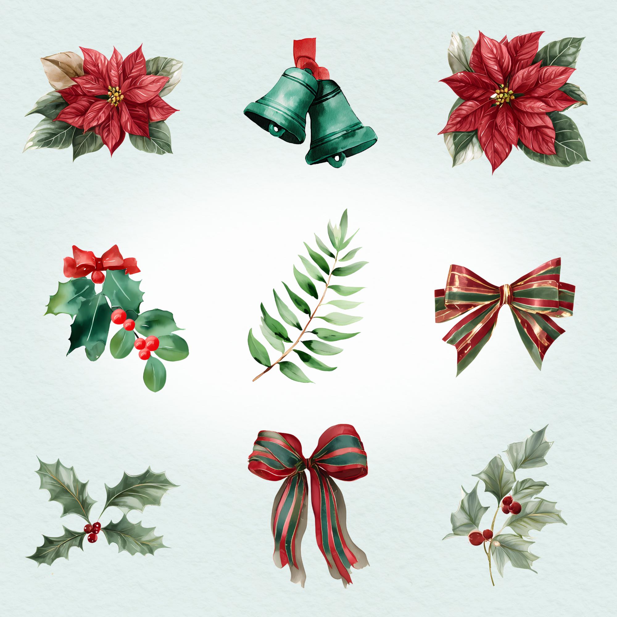 Christmas Botanical Watercolor Clipart | Winter Greenery Elements | 36 ...