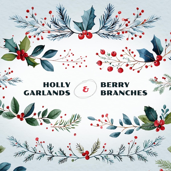 Holly and Berries Garland - Etsy