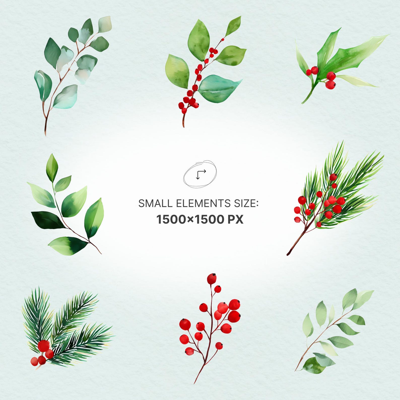 Christmas Botanical Watercolor Clipart | Winter Greenery Elements | 36 ...